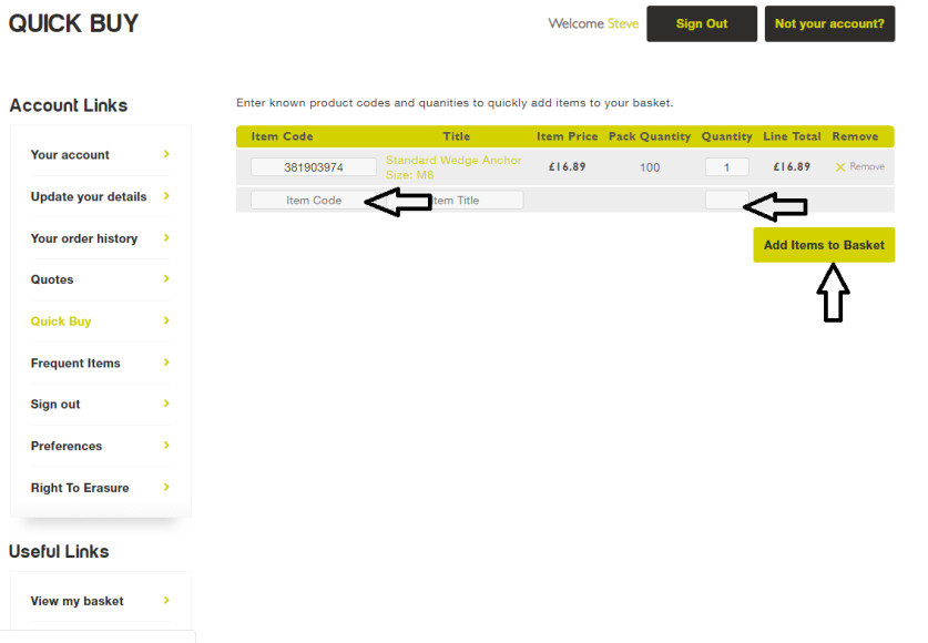 FAQs | How can I use the 'Quick Buy' function to add products to my basket?
